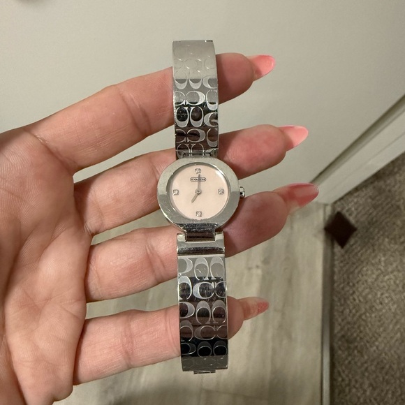 Coach | Jewelry | Coach Silver Watch With Pink Dial | Poshmark